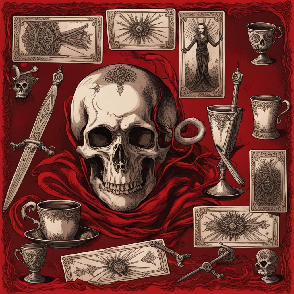 The tarot of the damned, dark, evil, demons, cards, cups, swords, death ...