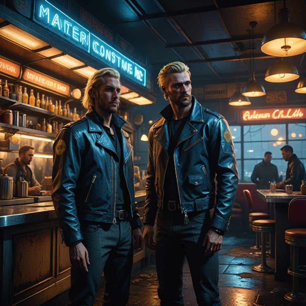 Midnight Diner Encounter in Vibrant Fantasy - AI Art