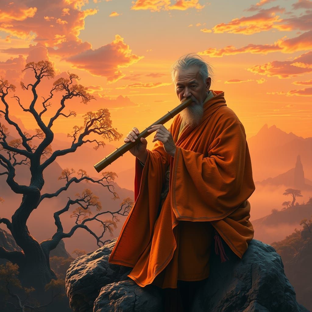 A boeddhist monk playing the flute - AI Generated Artwork - NightCafe ...