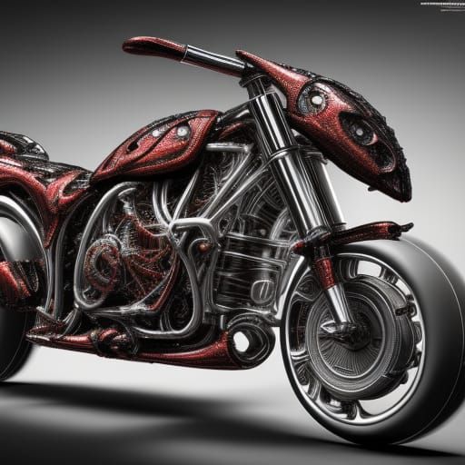 Biomechanical cybernetic motorcycle; chrome and carbon fiber ...