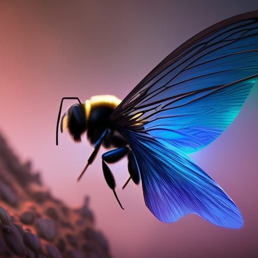 Black crystal bee, black glass bee, bee wings, low opacity, white ...