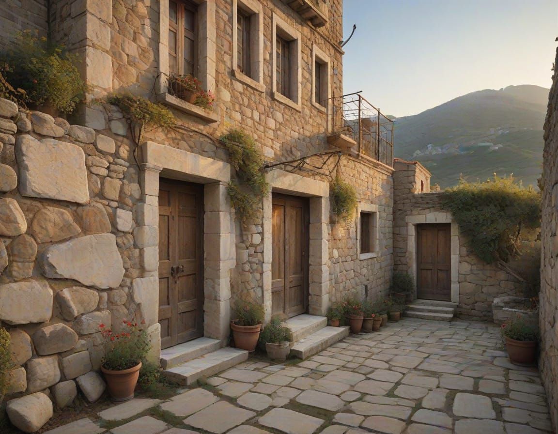 Ancient Byzantine Stone Building in Greece - AI Art