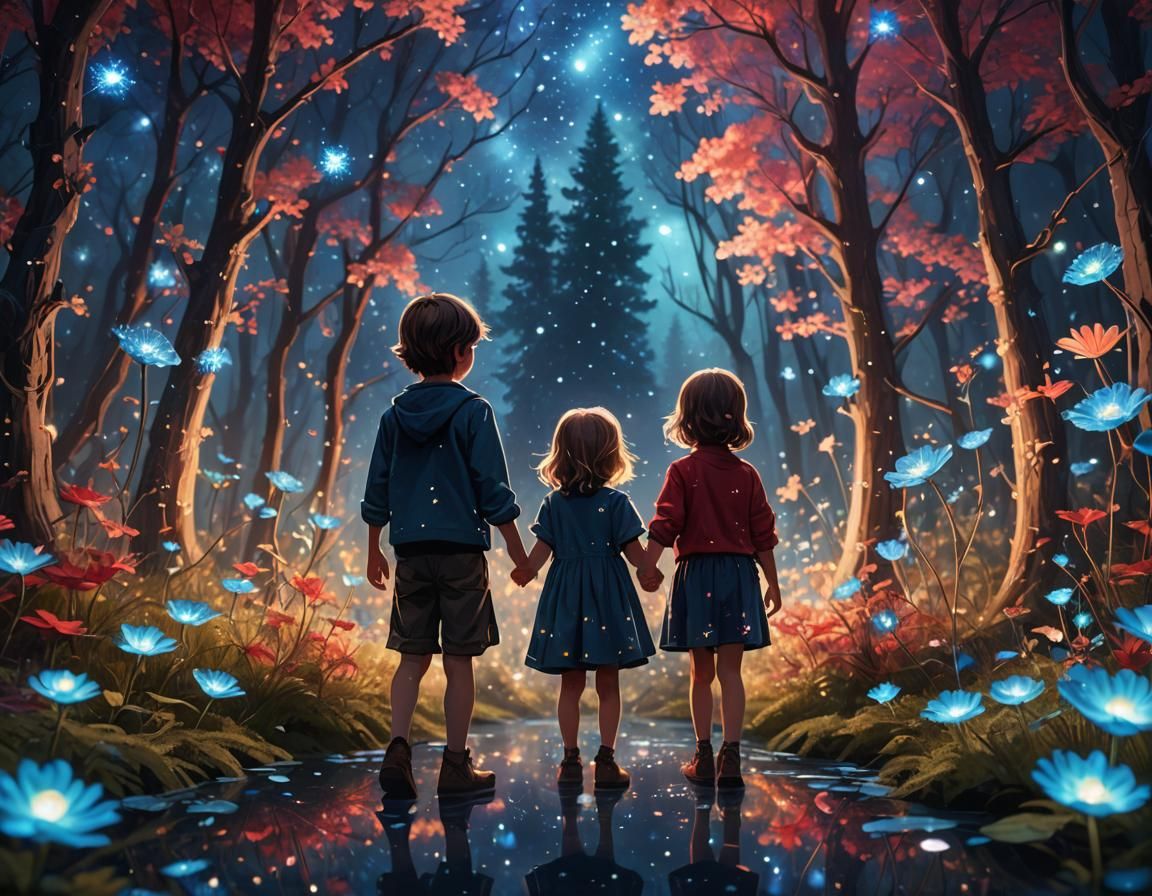 siblings discovering magical forest - AI Generated Artwork - NightCafe ...