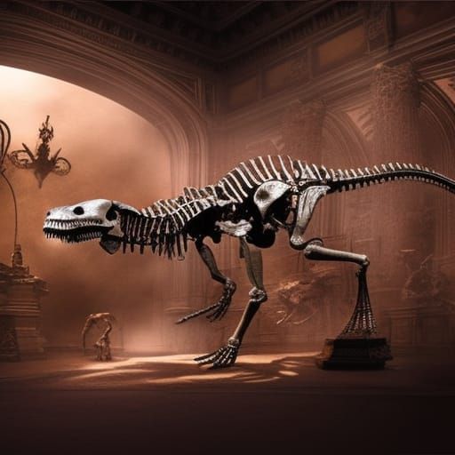 T Rex skeleton in museum, Epic cinematic brilliant stunning intricate ...