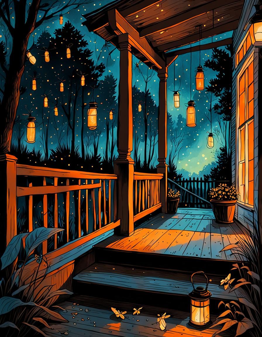 Fireflies on the porch - AI Generated Artwork - NightCafe Creator