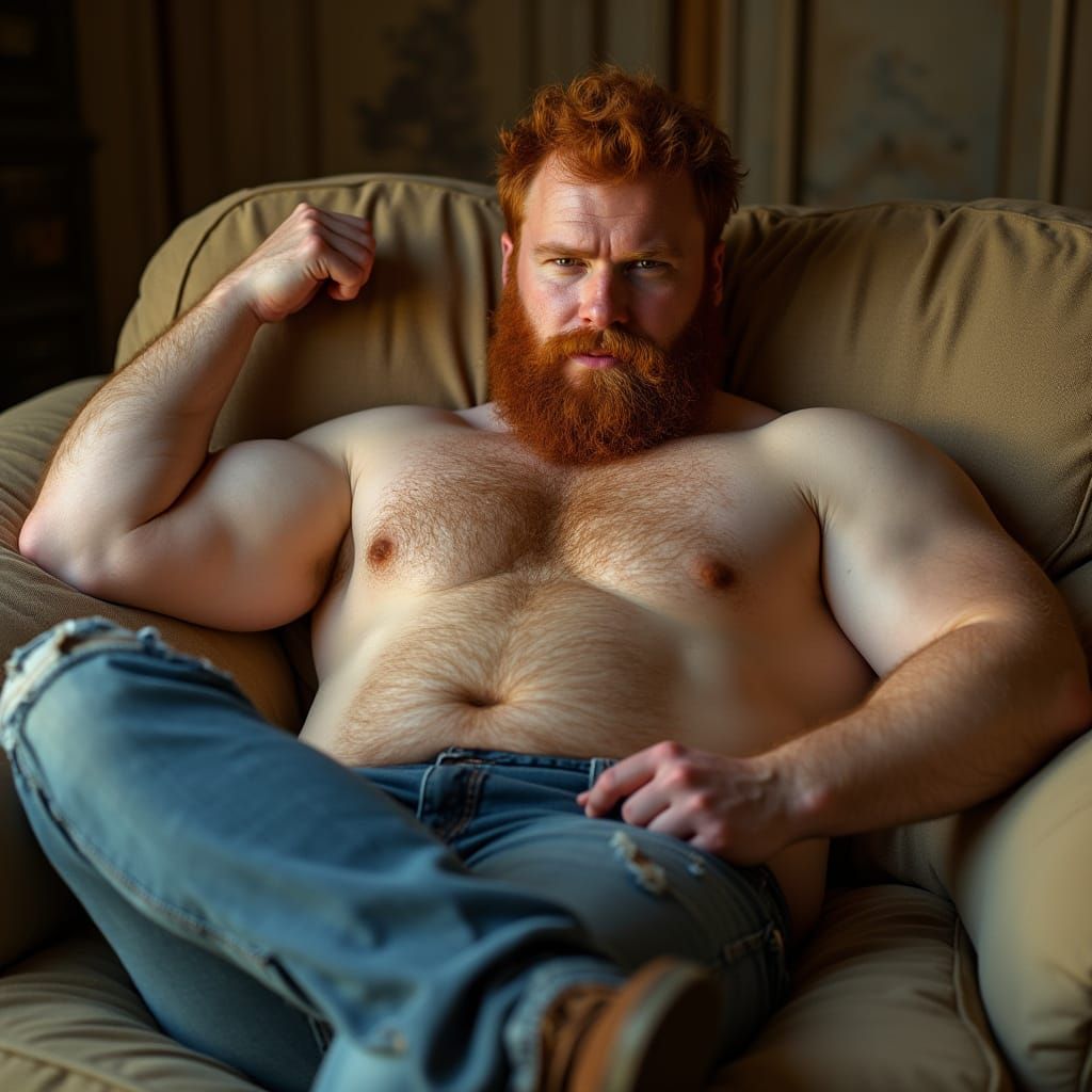 Rugged Ginger Muscle Bear in Casual Strength - AI Art