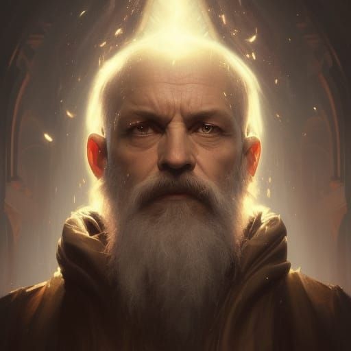 Darkness!!! Merlin wizard face fascinated by dim glow in front of him ...