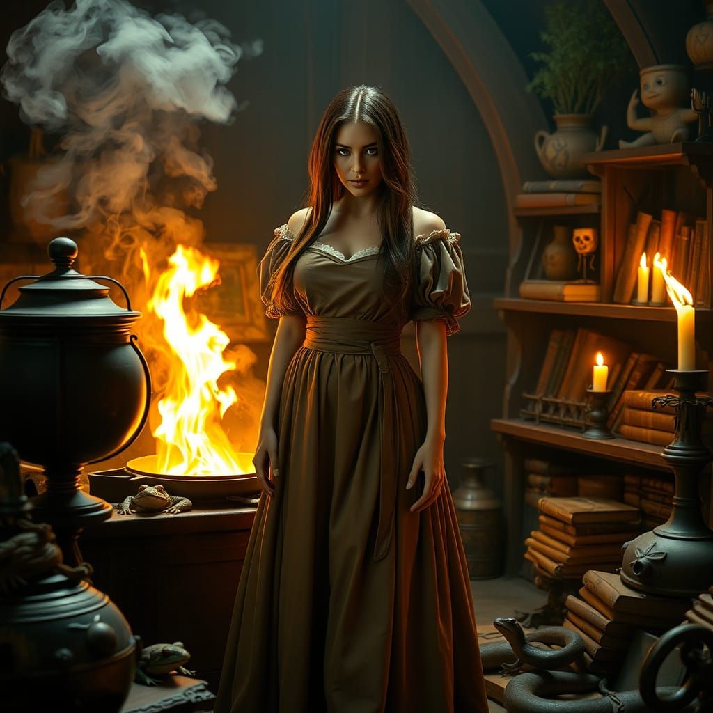 female alchemist in her laboratory