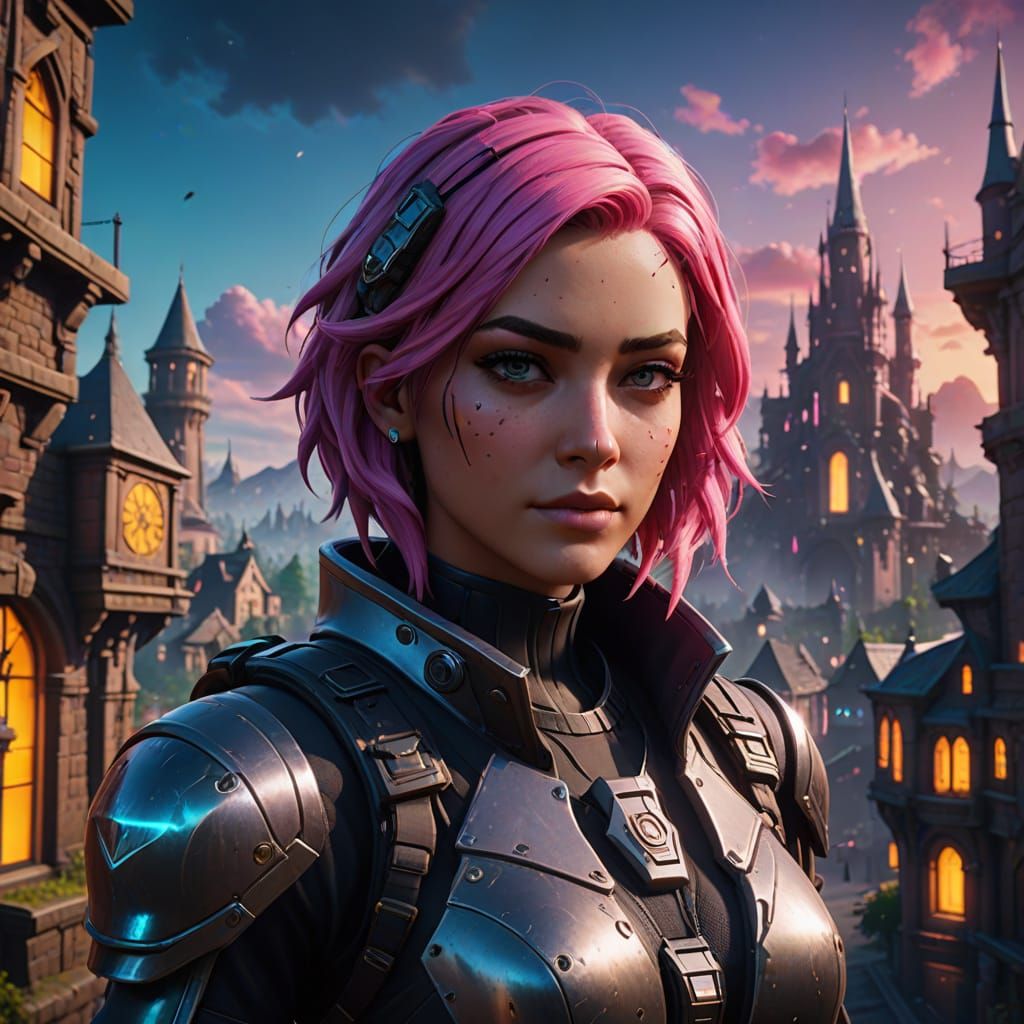 Ethereal Fortnite Goddess in Neon Cityscape - AI Art