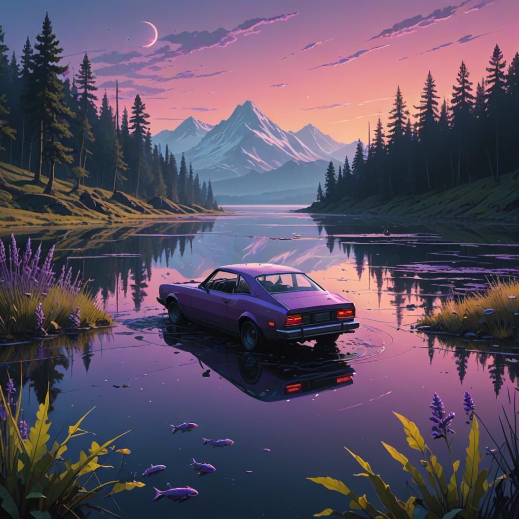 Vibrant Neon Axolotl in Ethereal Lake - AI Art