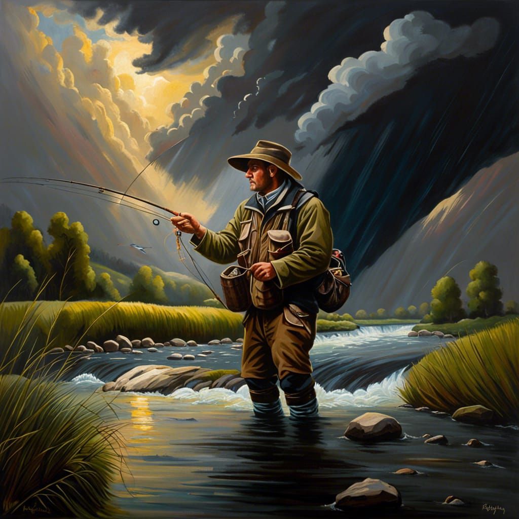 Fly fishing as the storm rolls in - AI Generated Artwork - NightCafe ...