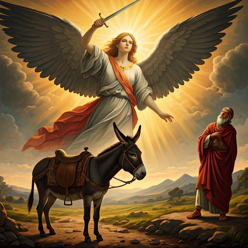 Donkey Meets the Angel of the Lord in a Haunting R... - AI Art