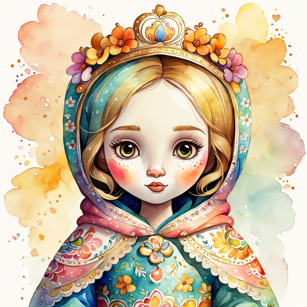 Stylized Watercolor Princess Queen Matryoshka Doll... - AI Art