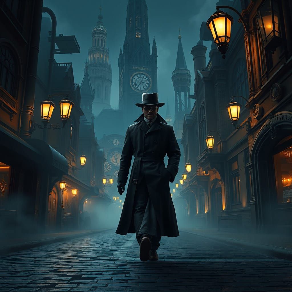 Steampunk City at Night - Steampunk City Nightscape in Detai...
