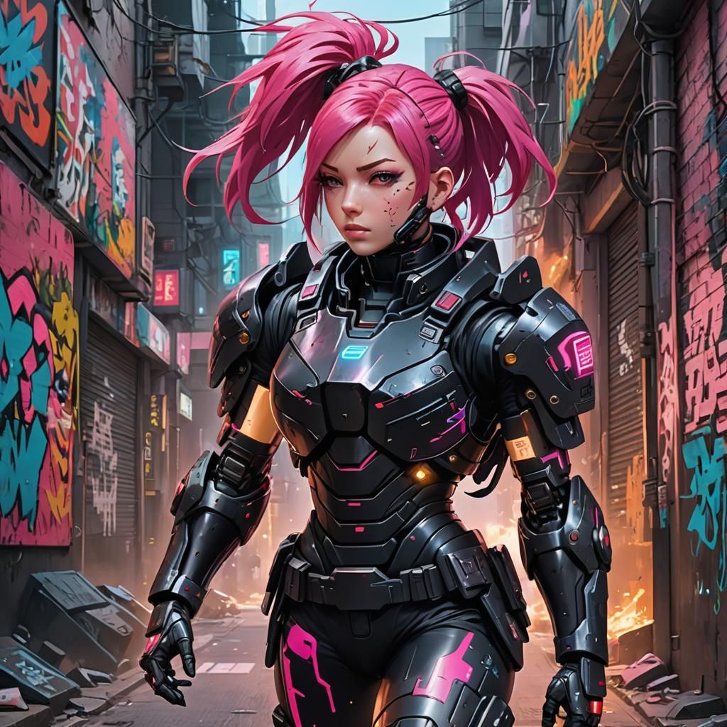 Pink-haired Cyborg - AI Generated Artwork - NightCafe Creator
