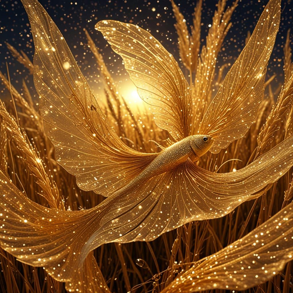 Golden - Golden Flying Fish with Iridescent Wings Soar Over ...