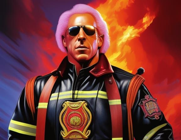 Firefighter Ric Flair Wrestling a Fire - AI Generated Artwork ...