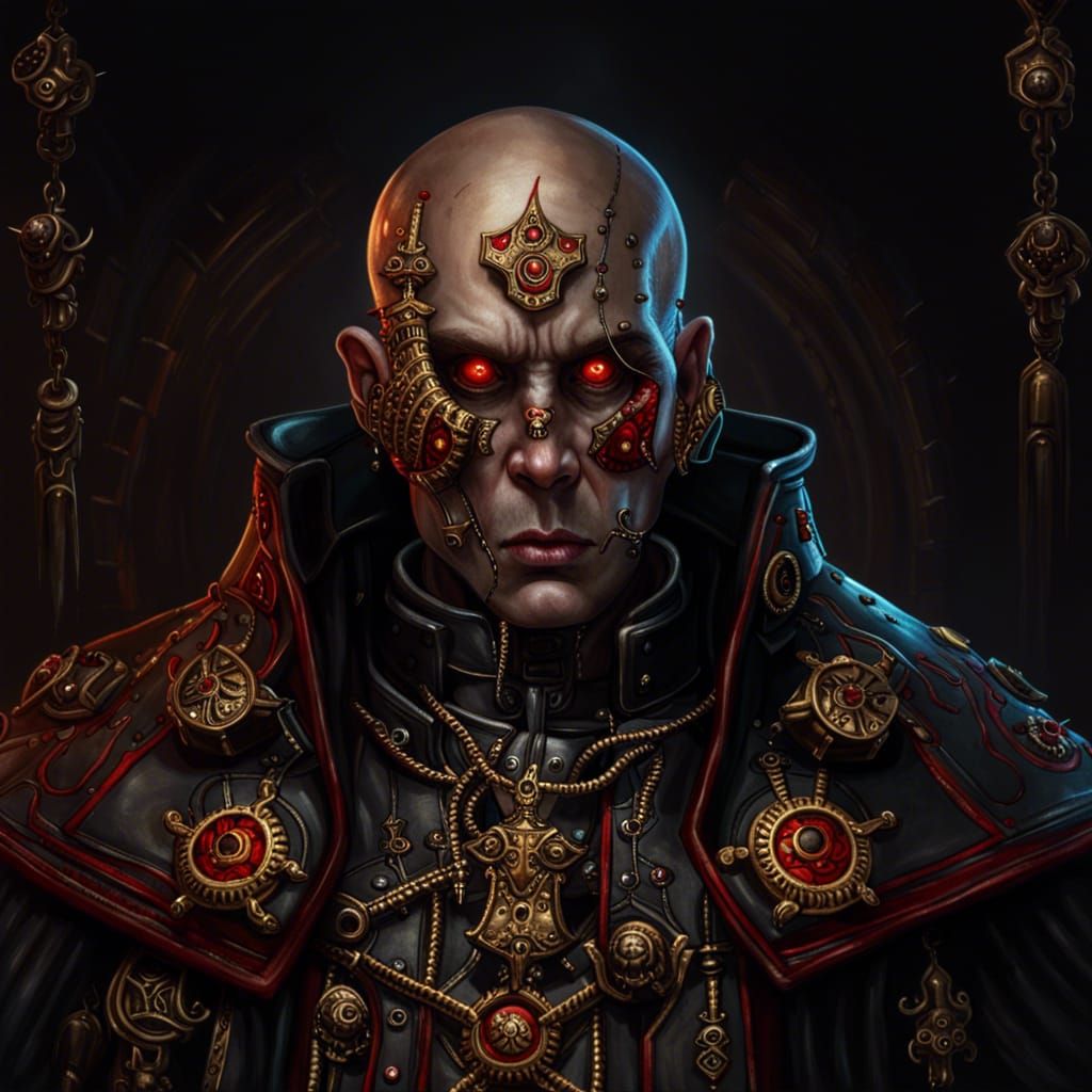 a hyper realistic painting of a techno priest of the mechanicus in a ...