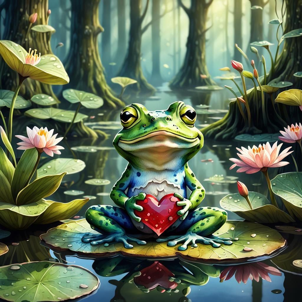 Cute frog holding up a heart - AI Generated Artwork - NightCafe Creator