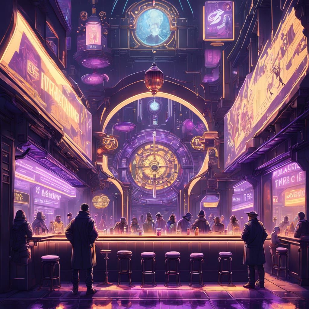 The Gear Shift - Dark Cyberpunk Bar Scene in a Futuristic Ci...
