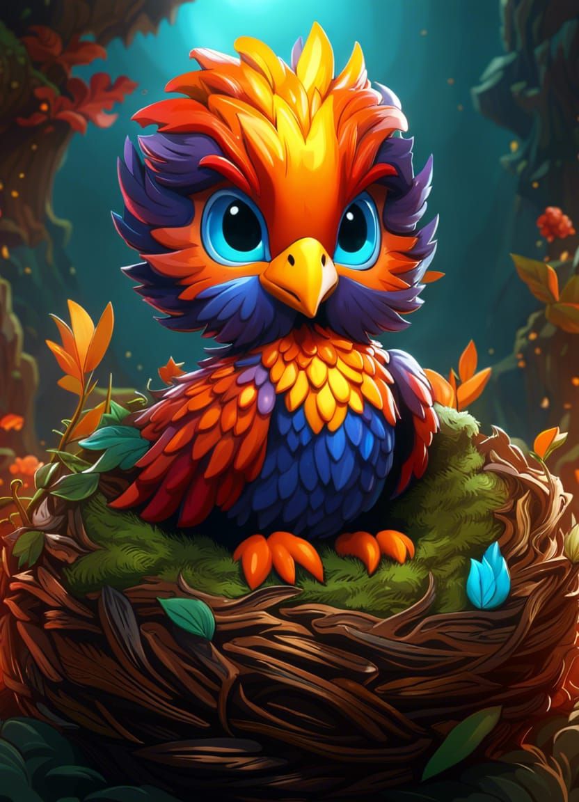Baby phoenix in the nest - AI Generated Artwork - NightCafe Creator