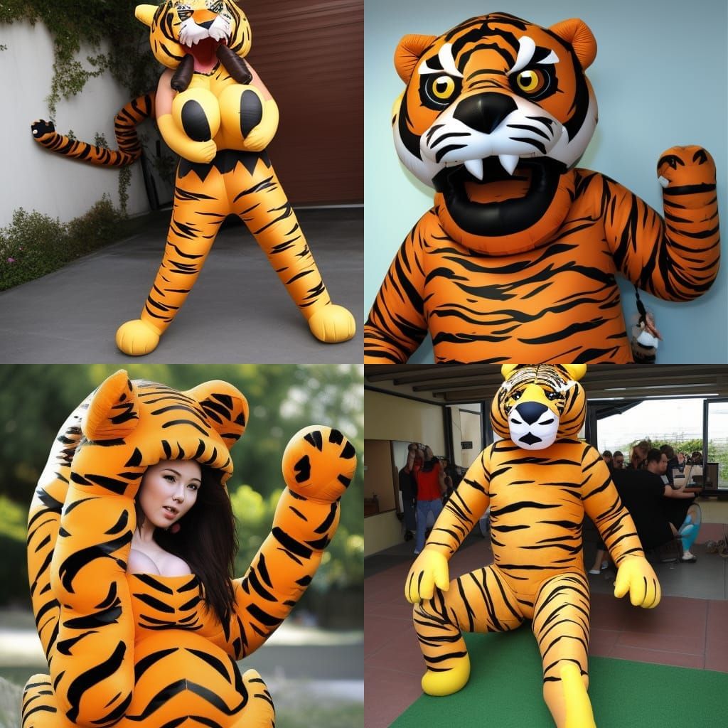 hot female with big breast in inflatable tiger fursuit - AI Generated ...