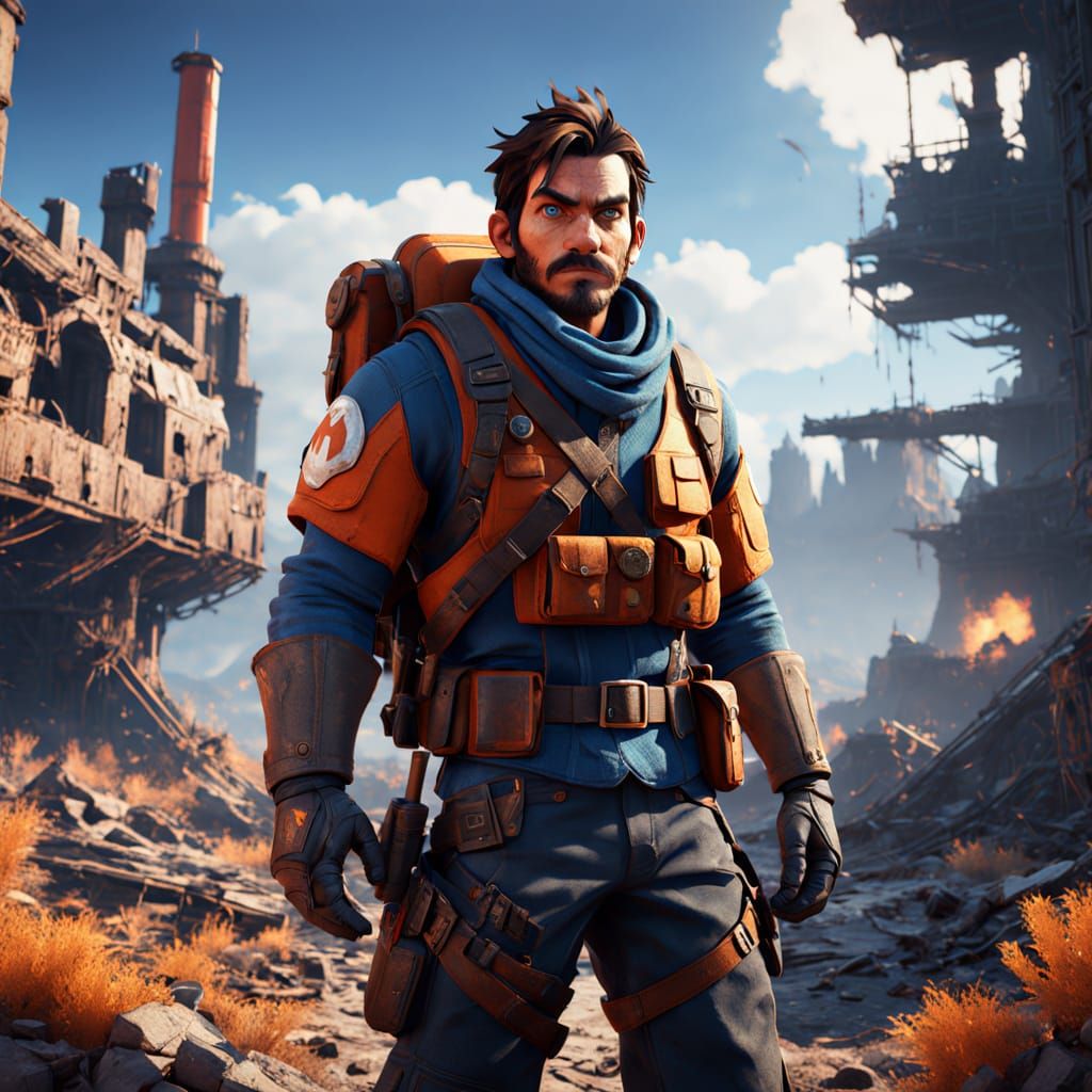 Rugged Mario in Post-Apocalyptic Wasteland - AI Art