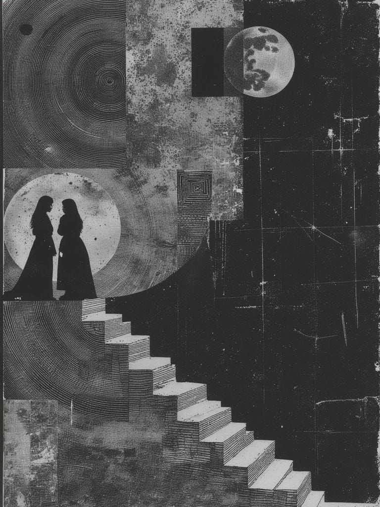 Geometric Abstract Staircase Composition in Stippl... - AI Art