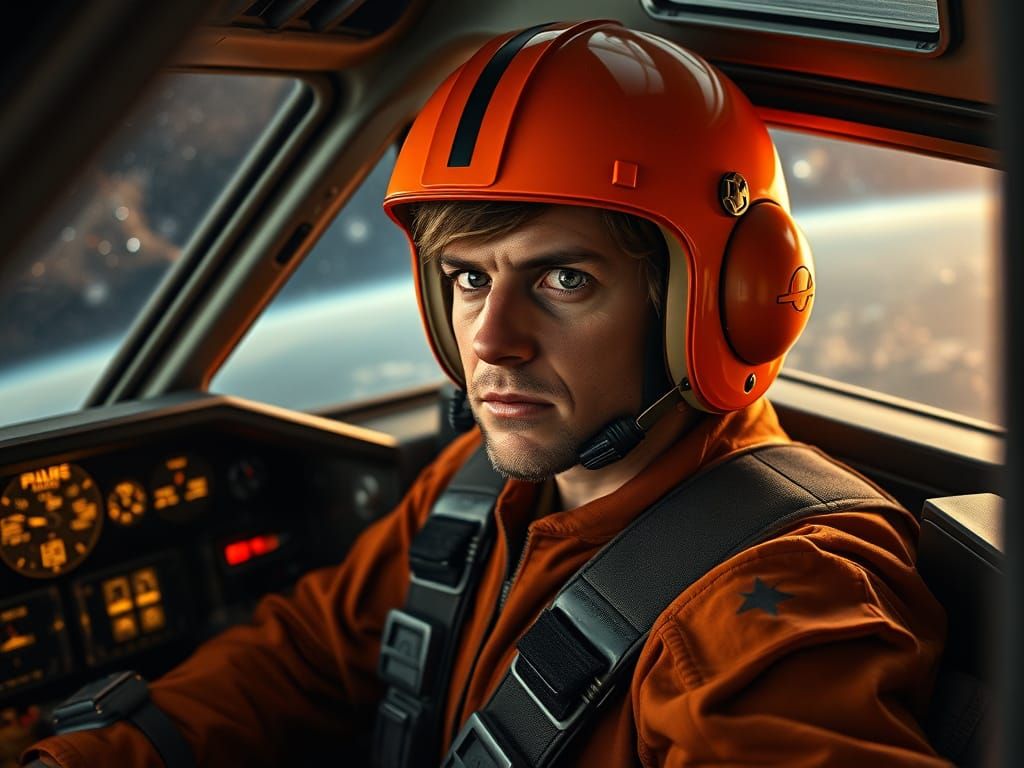 Luke Skywalker as a pilot inside the cockpit of an X-wing ...
