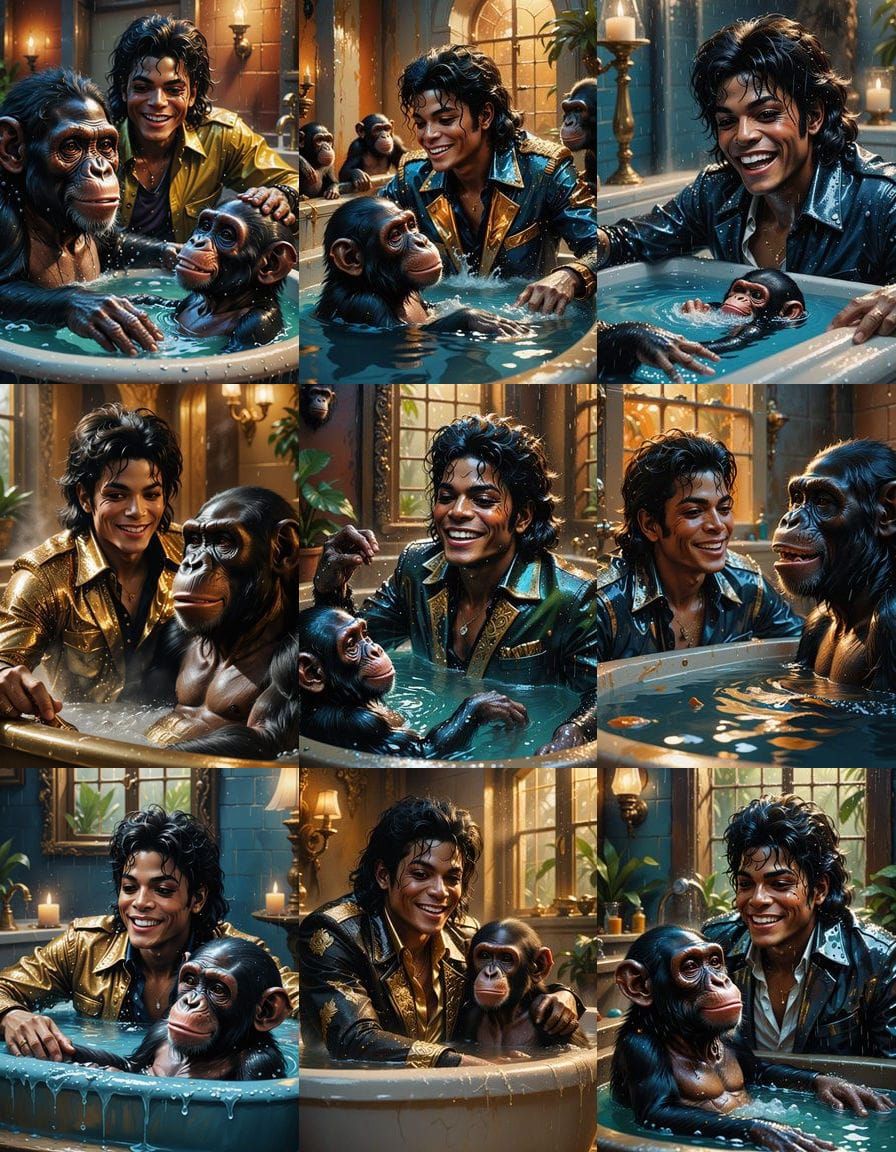 Michael Jackson and Chimpanzee in Bathtub, Detaile... - AI Art
