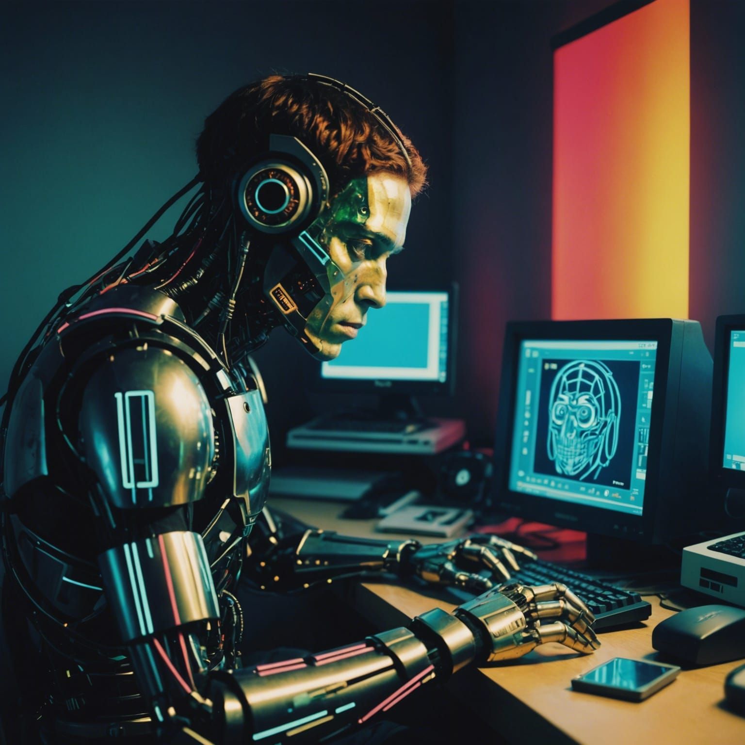 Cyborg alone in front of a computer - AI Generated Artwork - NightCafe ...