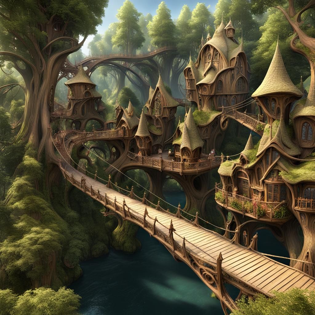 Elven city in the tree tops - AI Generated Artwork - NightCafe Creator