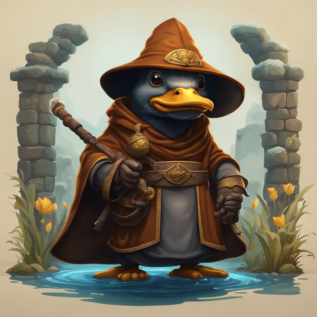 Cartoon of a duck billed platypus dressed as a medieval monk - AI ...