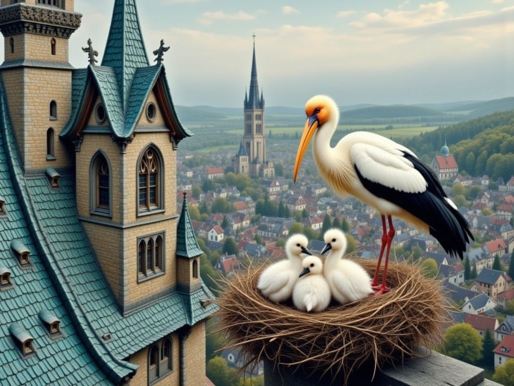 Rooftop lodging - Medieval Stork Family on a Dreamy Rooftop