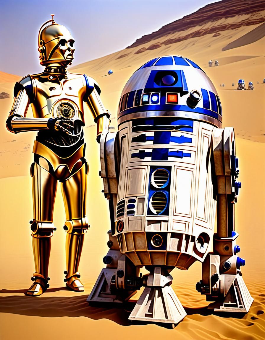 R2-D2 and C-3PO in Tatooine - AI Generated Artwork - NightCafe Creator