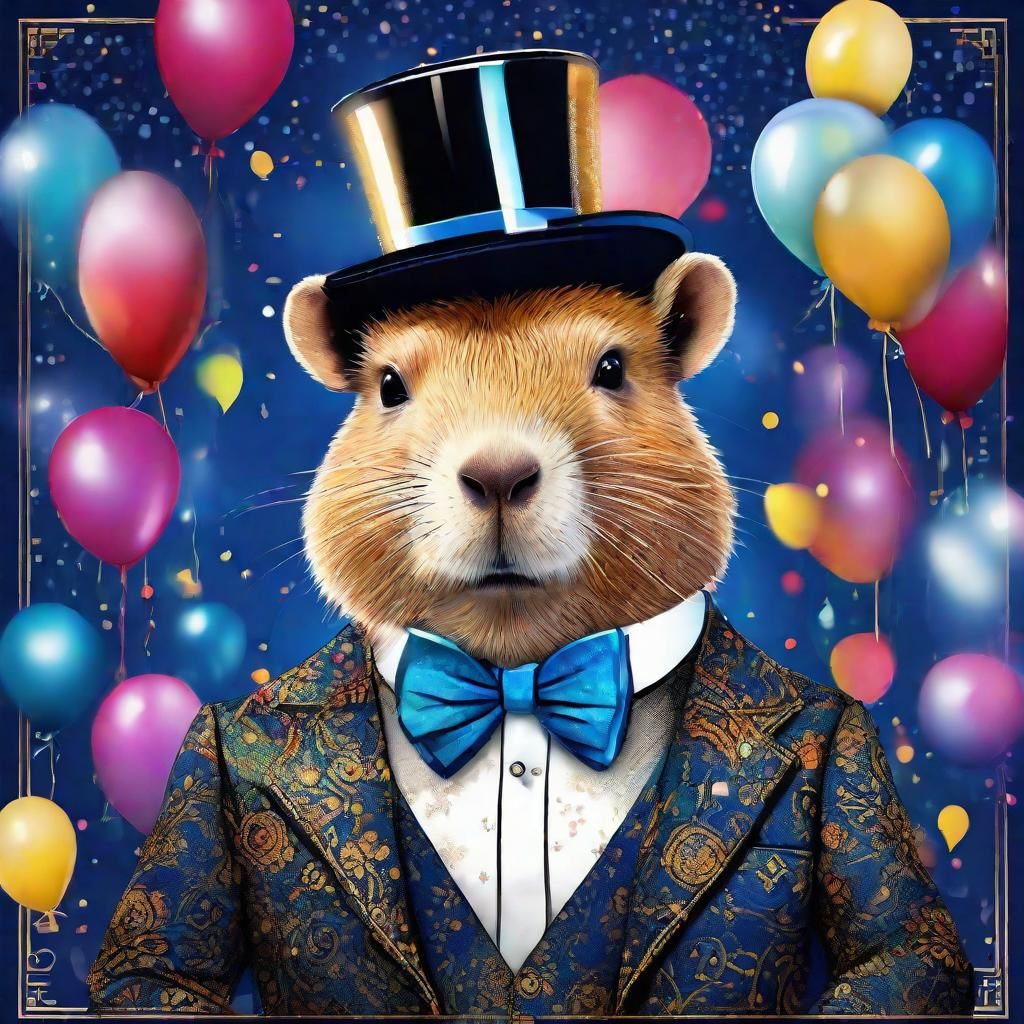 capybara celebrating - Capybara Celebrates in Luxurious Art...