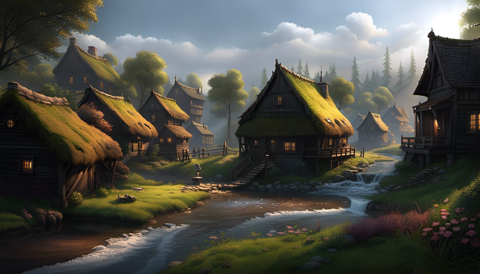 River Village - AI Generated Artwork - NightCafe Creator