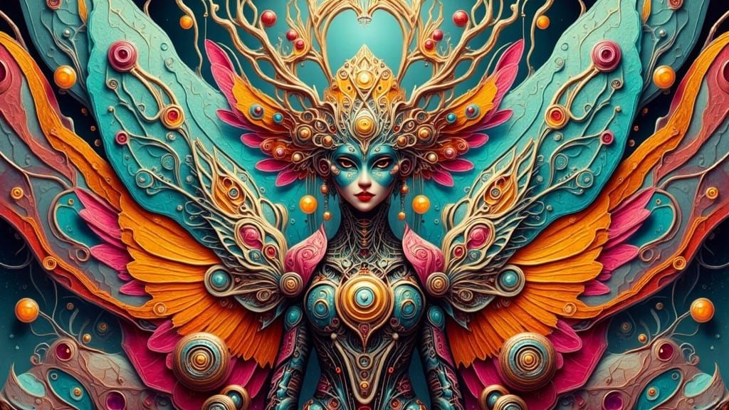 Android Goddess in Celestial Clockwork Finery - AI Art