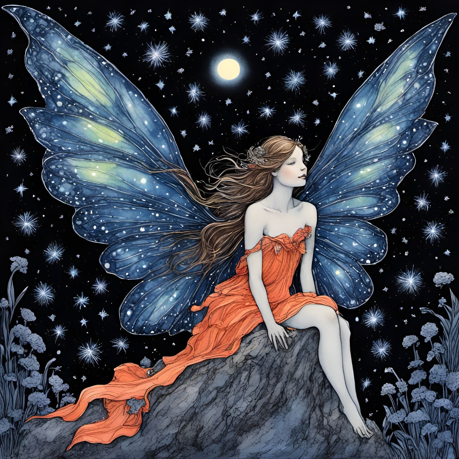 fantasy fairy, detailed face, huge beautiful wings, full body, flying, hyperdetailed ...
