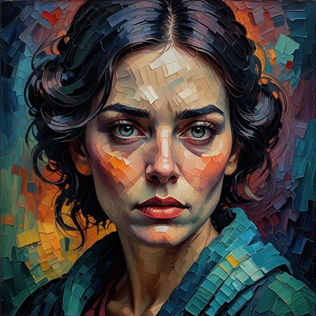 Woman in Eerie Portrait, Neo-Impressionist Oil Pai... - AI Art