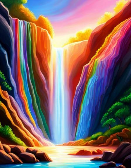 Waterfall of rainbows - AI Generated Artwork - NightCafe Creator
