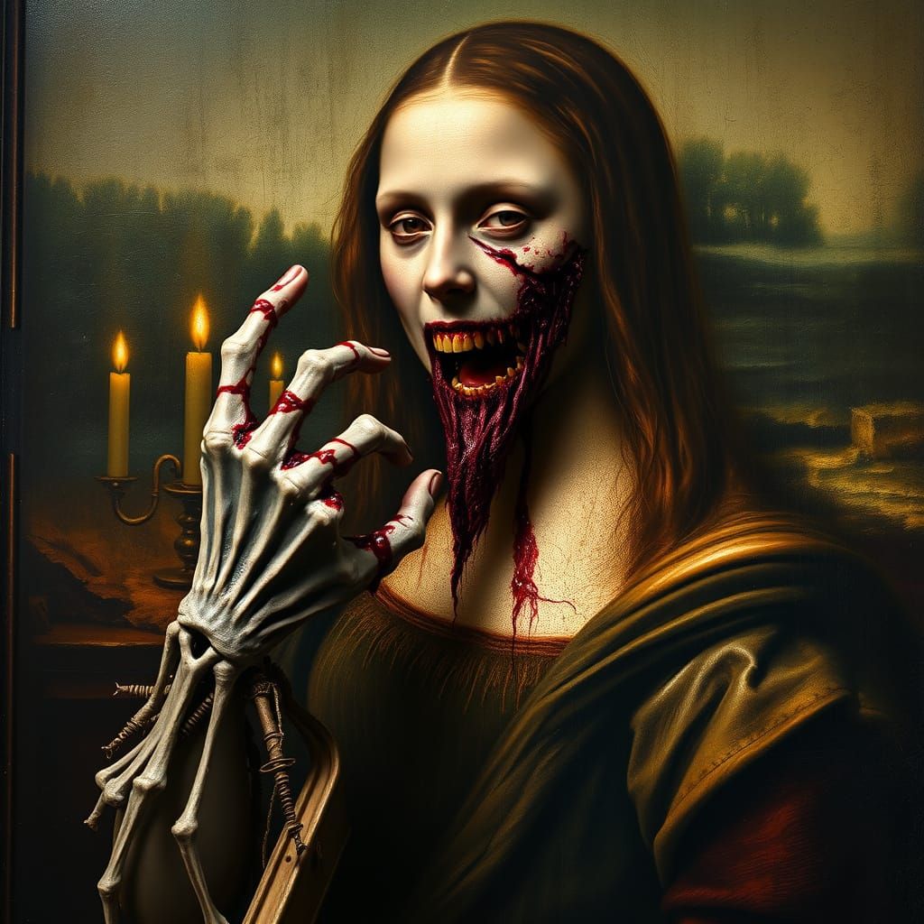 Grotesque Zombie Devours the Mona Lisa - AI Art