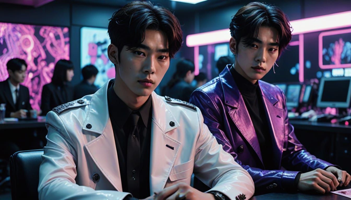 Korean Detectives in Neon-Lit Latex Attire Investi... - AI Art