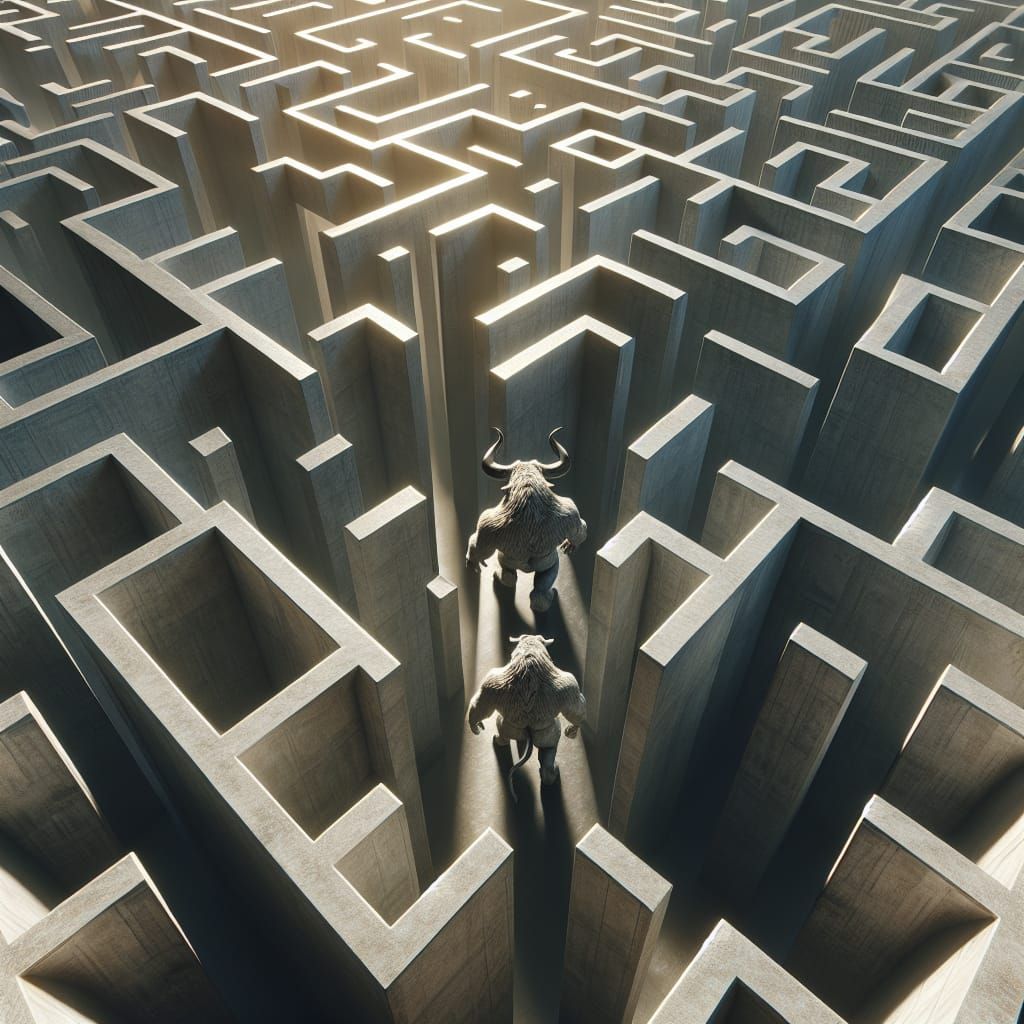 Majestic Labyrinth Unveiled: Minotaur's Quest in V... - AI Art