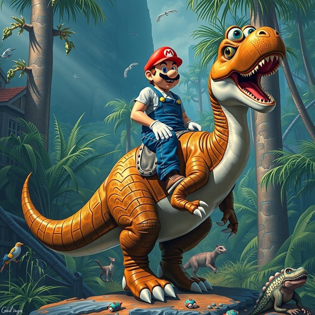 T-rex disguises himself as Yoshi to fool his prey