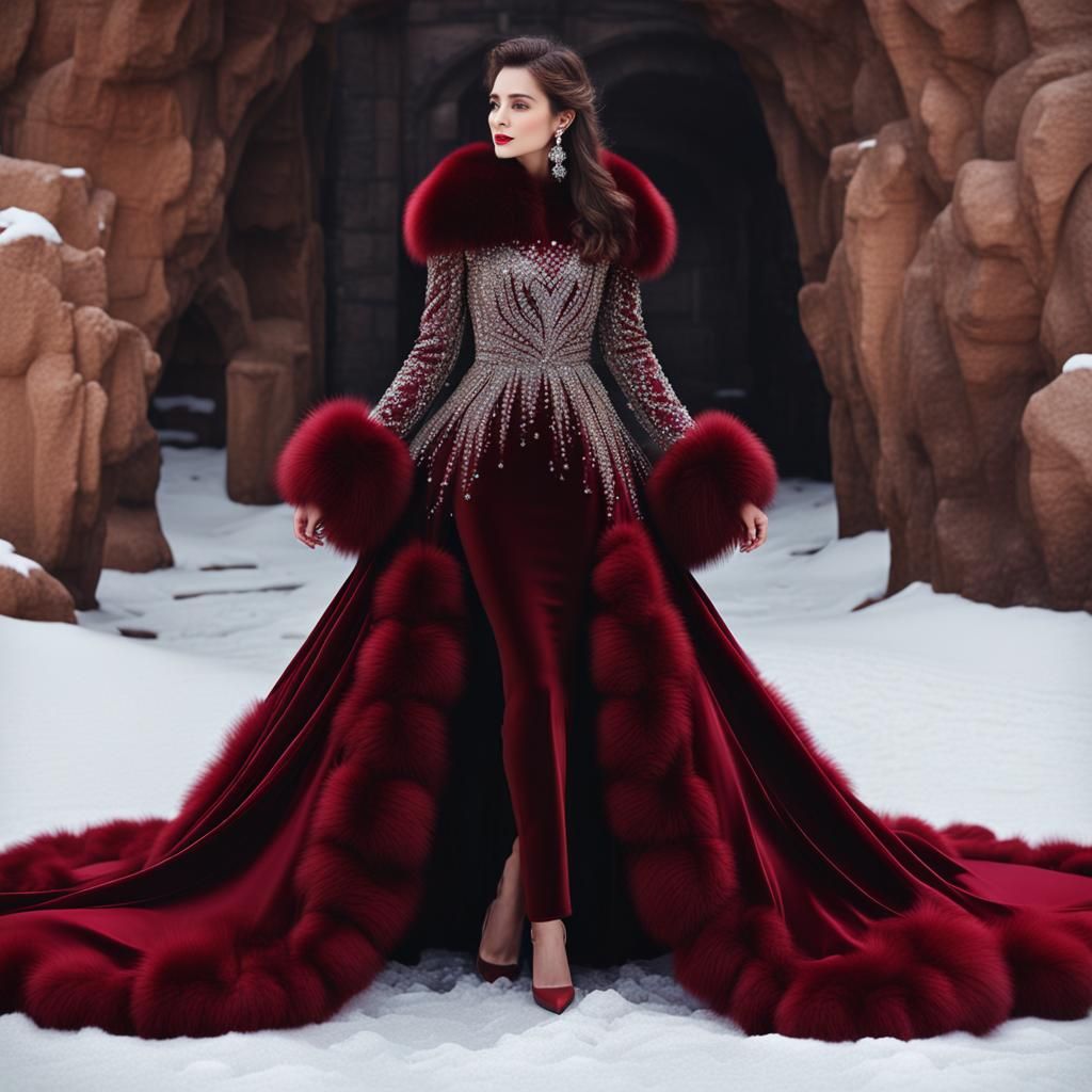 Deep Red Wide Evening Gown Realistic & Simple. Redone. - AI Generated Artwork - NightCafe Creator