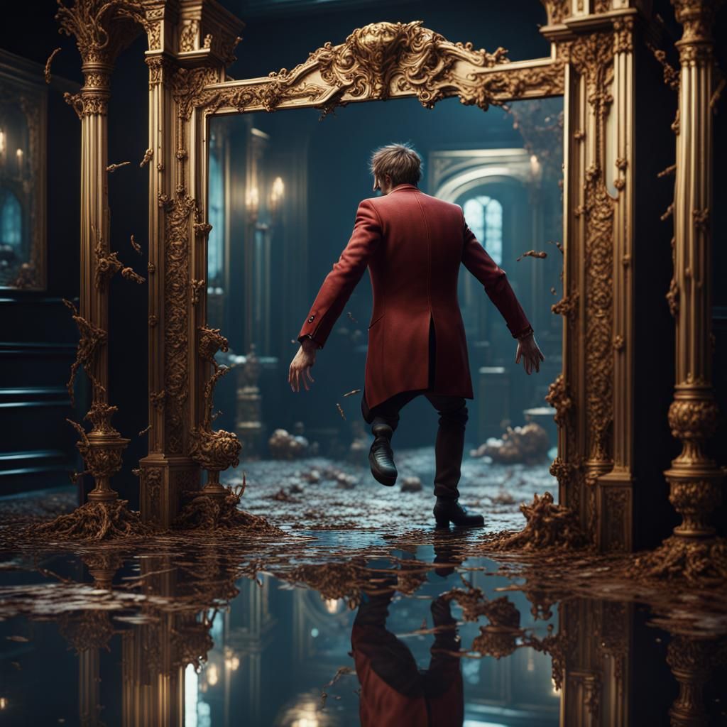 Man falling through mirrors - AI Generated Artwork - NightCafe Creator
