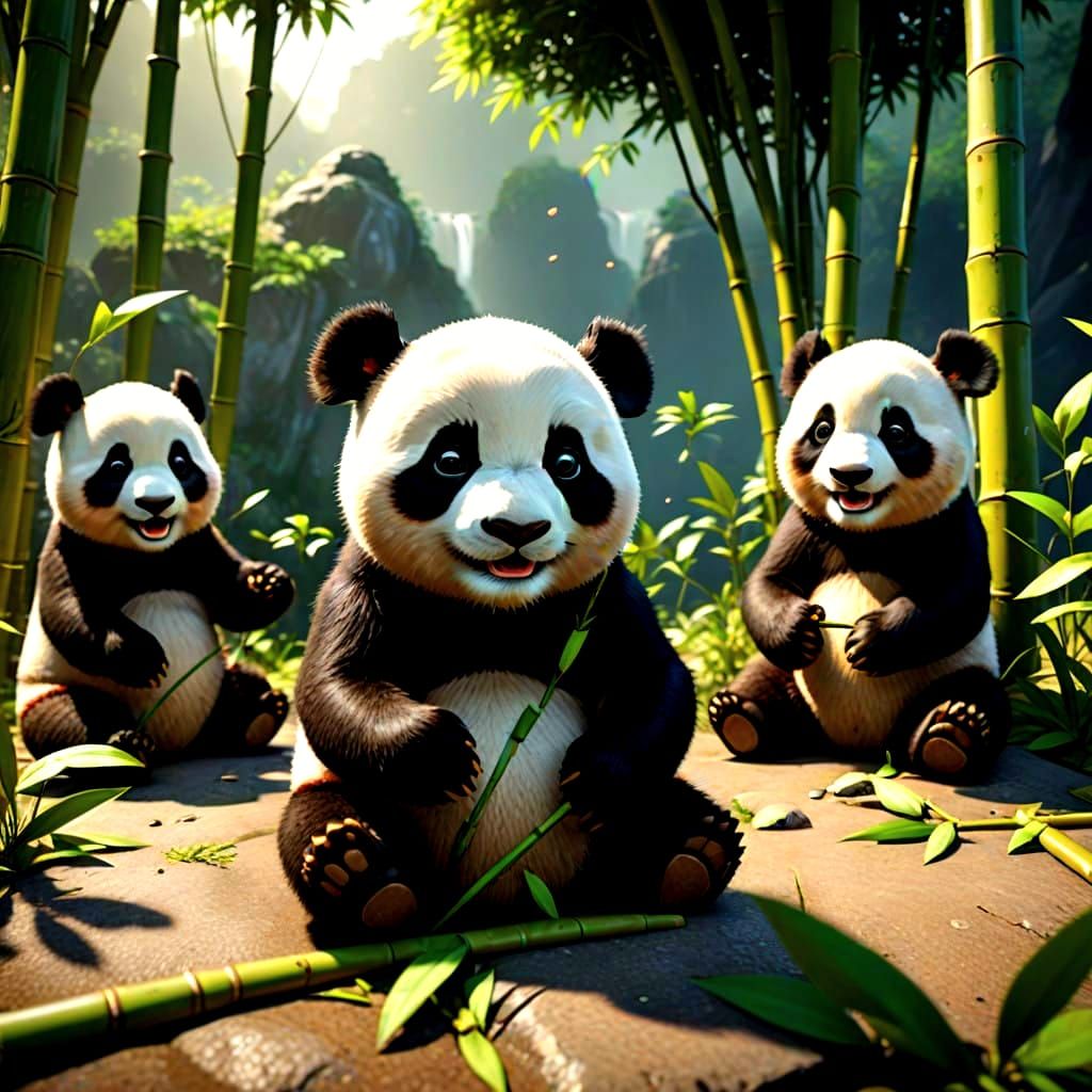 Happy Baby Pandas in Epic 3D Cinematic Style - AI Art