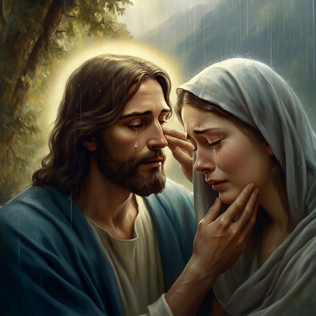 Jesus tenderly wiping a tear - Jesus Tenderly Wipes Away Te...