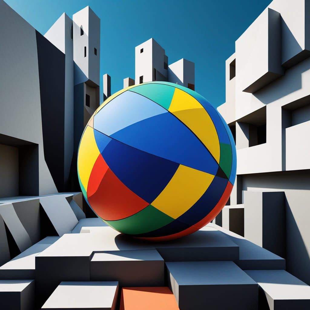 Vibrant Cubist Monster Plays with a Giant Ball in ... - AI Art